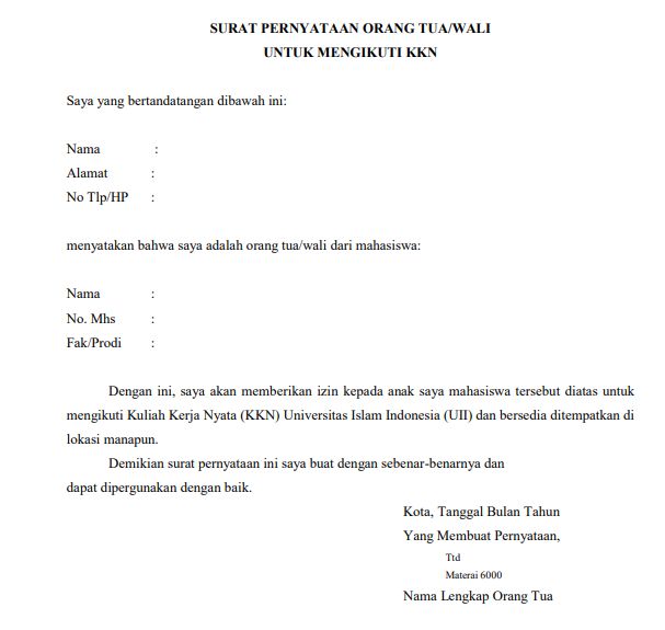Contoh Surat Pernyataan Izin Orang Tua Contoh Surat Pernyataan Izin Orang Tua