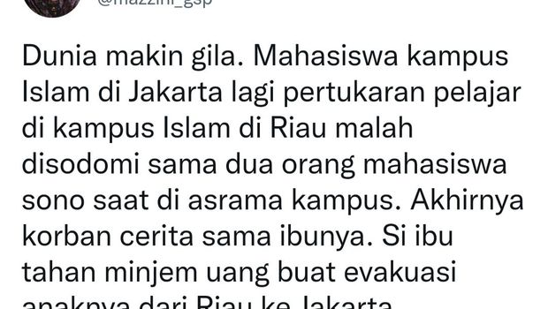 Ramai di Twitter Mahasiswa Jakarta Disodomi di Kampus Riau, UIR Investigasi Ramai di Twitter Mahasiswa Jakarta Disodomi di Kampus Riau, UIR Investigasi