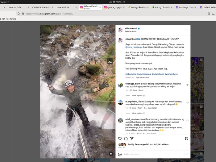 Ridwan Kamil Tantang Turun Tebing Curug Cikondang Nih, Ada yang Berani? Ridwan Kamil Tantang Turun Tebing Curug Cikondang Nih, Ada yang Berani?