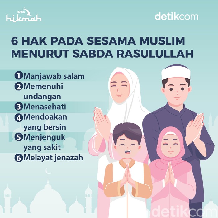 Infografis: 6 Hak pada Sesama Muslim Menurut Sabda Rasulullah Infografis: 6 Hak pada Sesama Muslim Menurut Sabda Rasulullah