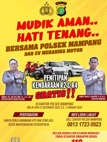 Polsek Mampang Buka Layanan Titip Kendaraan Saat Mudik Natal Polsek Mampang Buka Layanan Titip Kendaraan Saat Mudik Natal