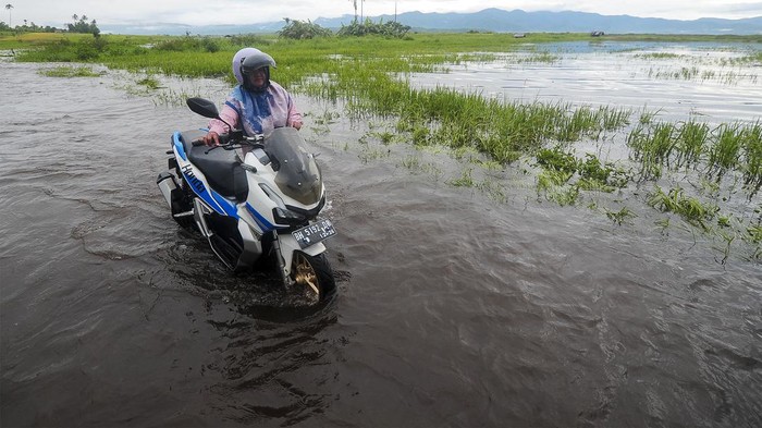 Aksi Nekat Pengendara Terobos Banjir di Jambi Aksi Nekat Pengendara Terobos Banjir di Jambi