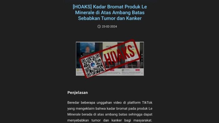 Kominfo Pastikan Isu soal Kandungan Bromat di Produk Le Minerale Hoax Kominfo Pastikan Isu soal Kandungan Bromat di Produk Le Minerale Hoax