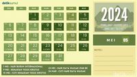 Kalender Mei 2024, Lengkap Tanggal Merah, Weton, dan Hari Besar
