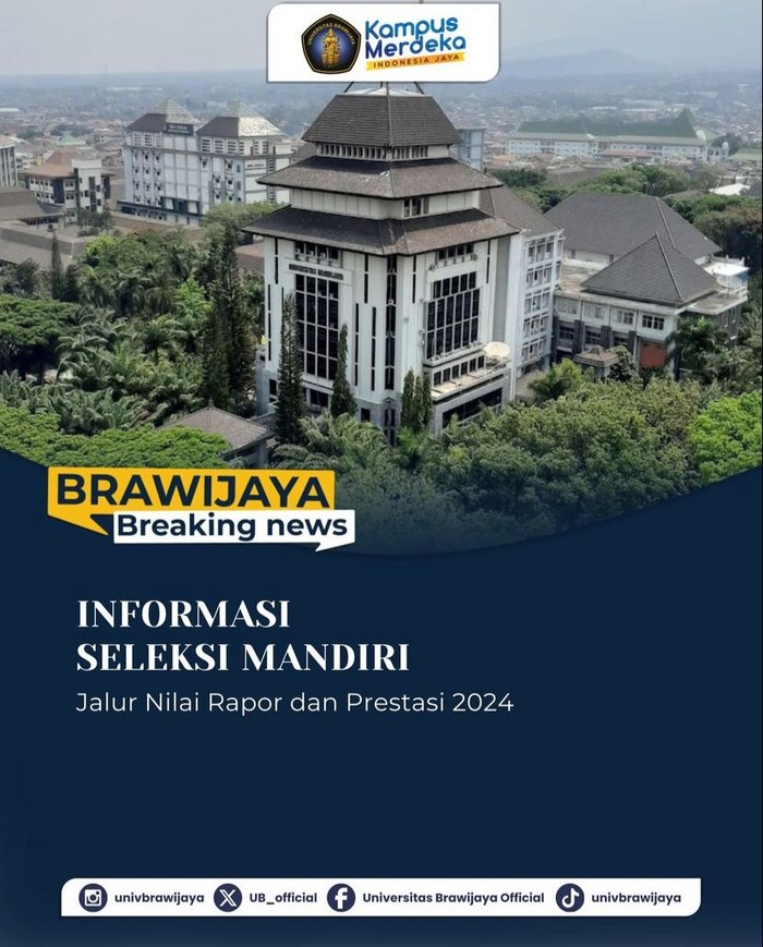 Universitas Brawijaya Buka Seleksi Mandiri Jalur Rapor hingga Prestasi