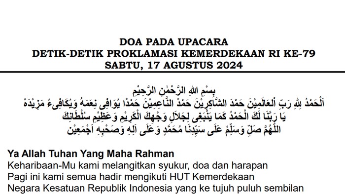 10 Teks Doa Upacara 17 Agustus 2024 Resmi Kemenag Dan Link Pdf Nya