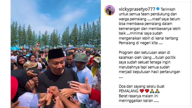 Vicky Prasetyo Minta Maaf Kalah di Pilkada Pemalang: Program Dikalahkan ... Vicky Prasetyo Minta Maaf Kalah di Pilkada Pemalang: Program Dikalahkan ...
