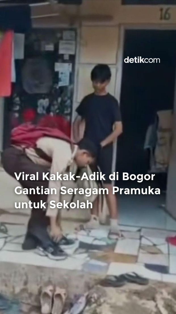 Video Viral Kakak-Adik di Boogor Gantian Seragam Pramuka untuk Sekolah