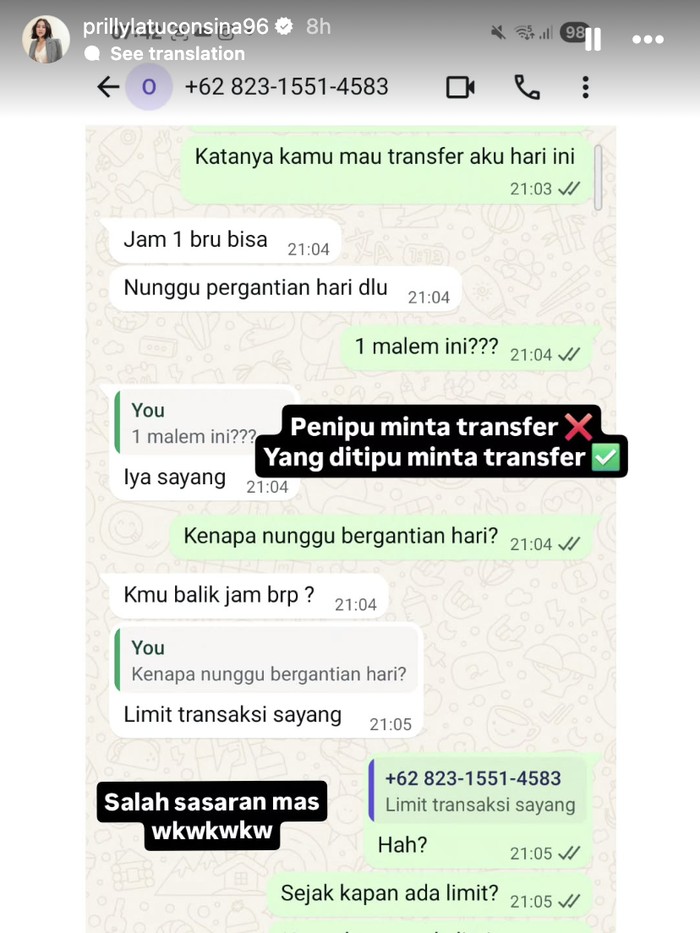 Prilly Latuconsina Jadi Sasaran WA Gak Senonoh, Ngaku Omara Esteghlal