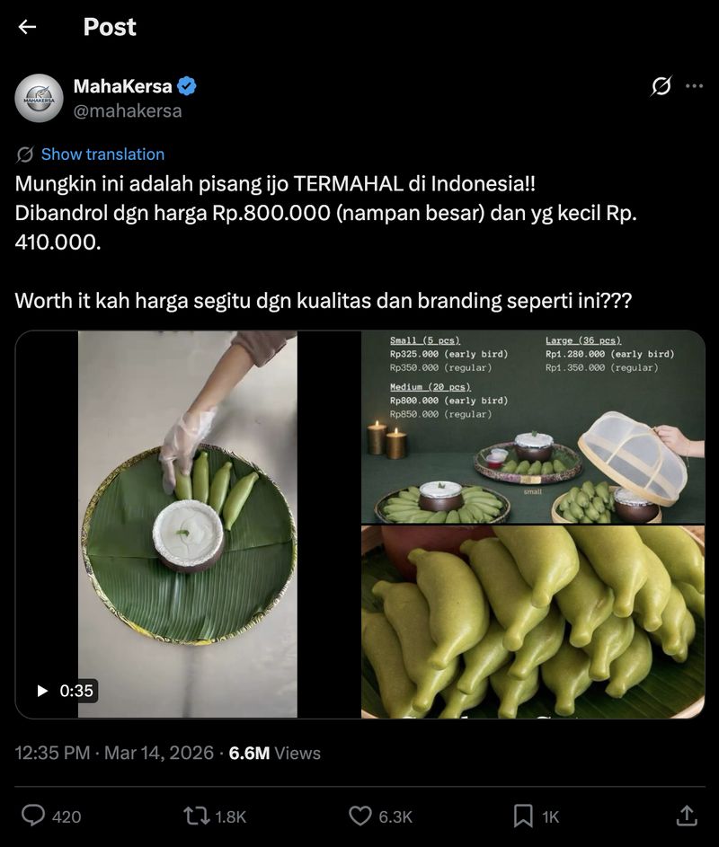 Es Pisang ijo Rp 800 Ribu Viral, Netizen Anggap Harganya 'Kemahalan'