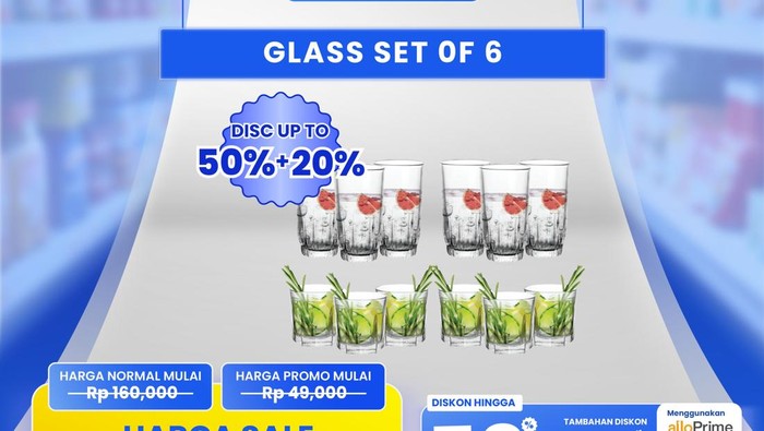 Harga Satu Set Gelas Isi 6 Cuma Rp 30.000-an di Transmart Full Day Sale