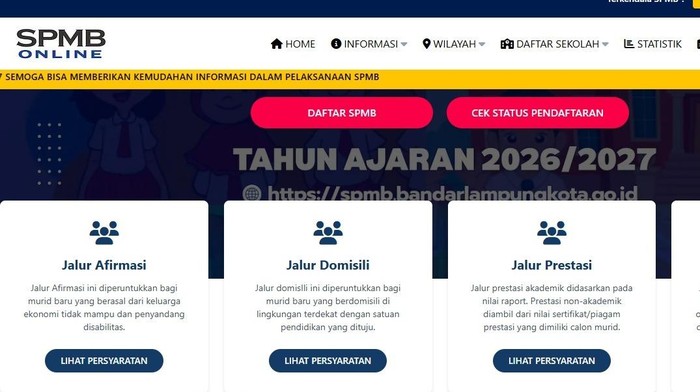 Syarat SPMB SD di Bandar Lampung 2026: Jalur Afirmasi, Domisili, dan Mutasi