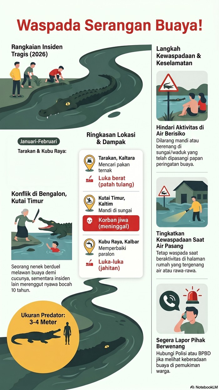 Infografis: Seri Teror Buaya di Kalimantan Sepanjang Awal 2026