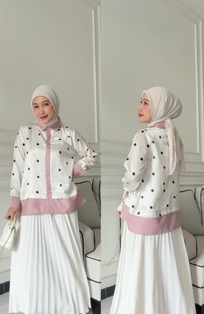 6 Ide Padu Padan Hijab dan Kemeja Polkadot yang Tren Lagi