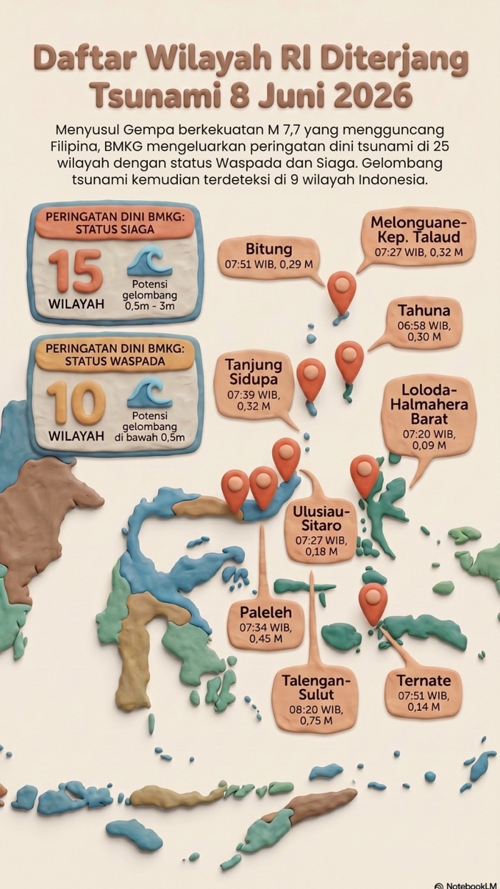 Infografis: Peta Wilayah Indonesia Diterjang Tsunami 8 Juni 2026