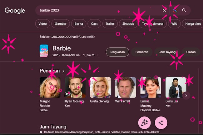 Viral Film Barbie di Google, Nongol Kilau Bintang Serba Pink