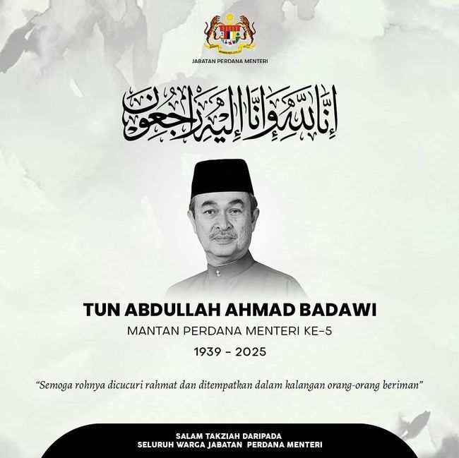 Berita Duka! Mantan PM Malaysia Abdullah Ahmad Badawi Meninggal Dunia